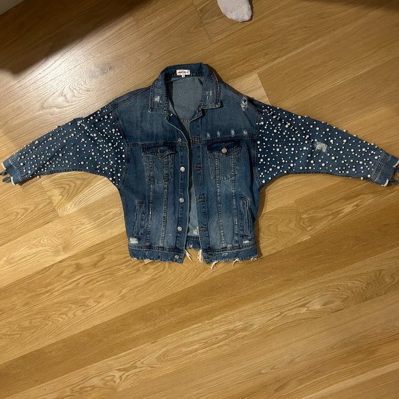 sunset+spring | Jackets & Coats | Pearl Studded Jean Jacket | Poshmark